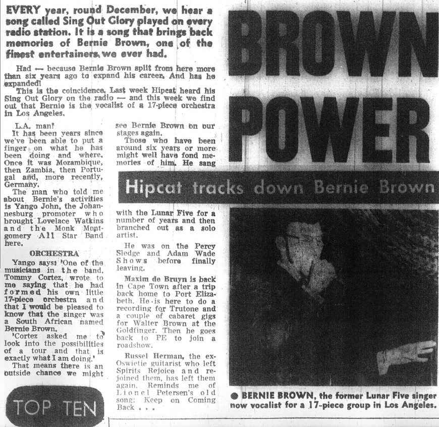Bernie Brown . . . the Sixties sensation who had so much more to give ...